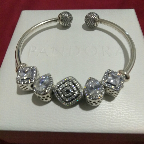 Pandora | Jewelry | Open Bangle Pandora Bracelet W Charms | Poshmark